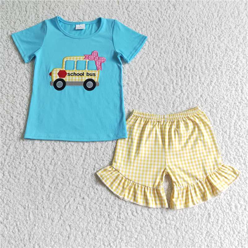 GSSO0093School bus embroidery girls back to school outfits – Sassygirl ...